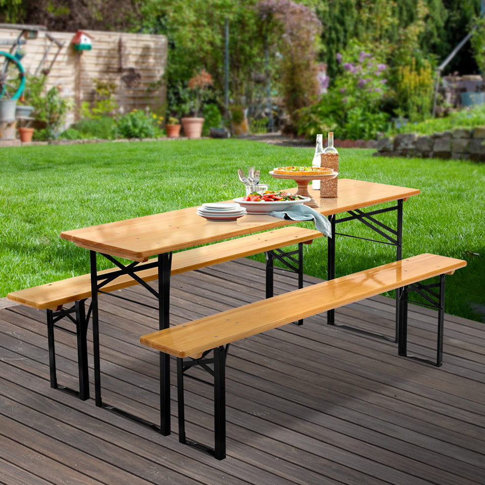 Gardeon Wooden Outdoor Foldable Bench Set - Natural Oak – Alfresco ...